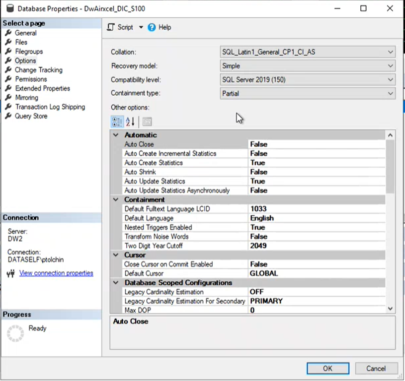Database Containment type Property