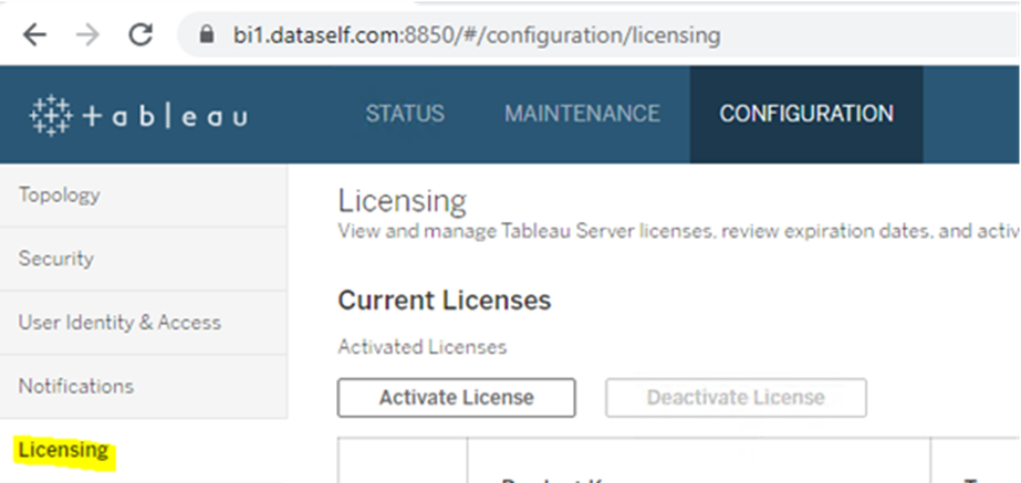 Activating a Tableau Server License