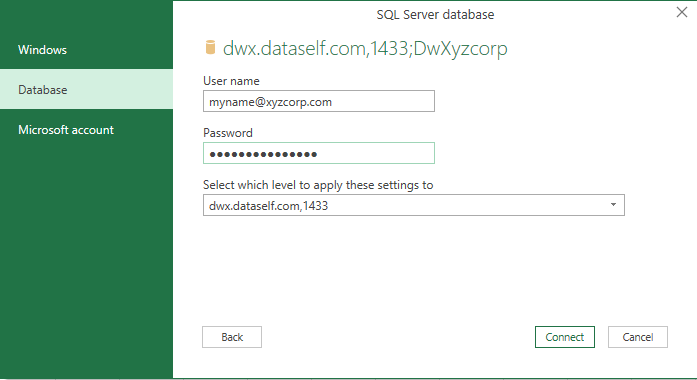 Connecting to a SQL Data Warehouse