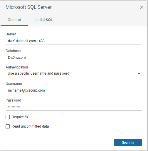 Connecting to a SQL Data Warehouse