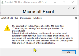 "Driver installation failure" "Access database engine" / Excel