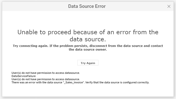 Data Source Error Unable To Proceed Because Of Error From The Data Source