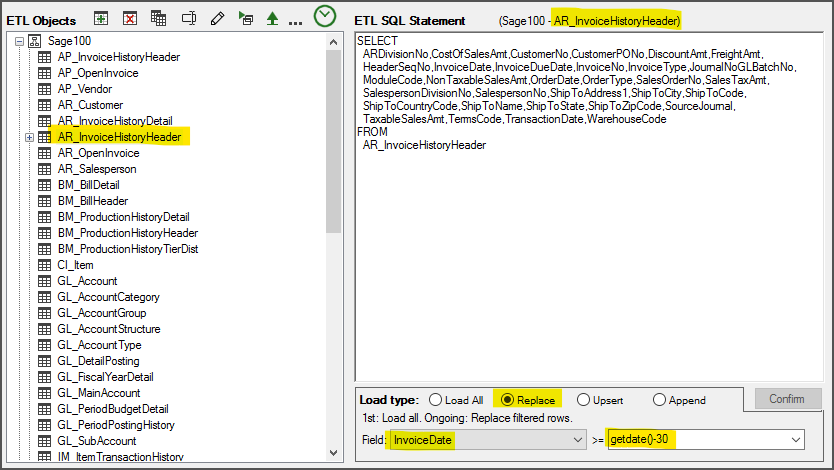 Sage 100 Pre-mapped Data Warehouse Tables