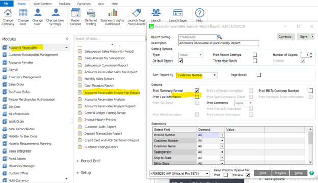 QA for for Sage 100 Example: Accounts Receivable Invoice History Report